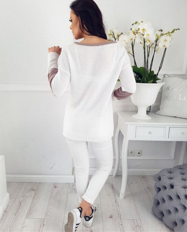 Ladies chunky knit sweater with modern chevron pattern and fluid ...